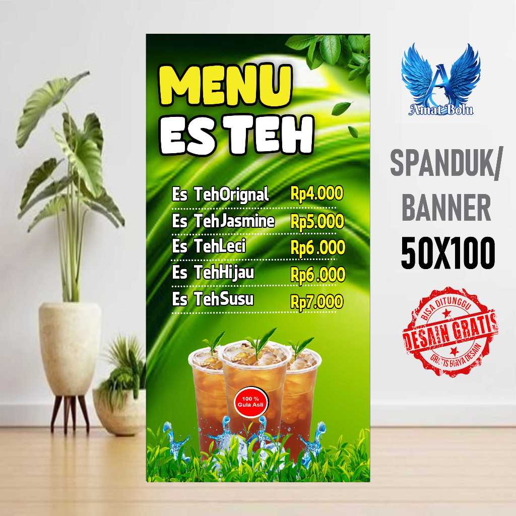 Jual Cetak Banner Cetak Spanduk Daftar Menu Es Teh Ukuran 50X100 CM ...