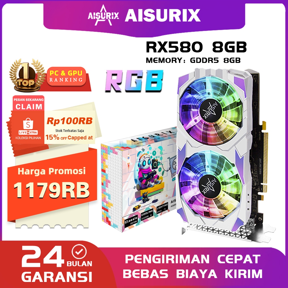 Jual AISURIX RGB Glowing Graphics Card RX 580 8GB DDR5 256Bit 2048SP ...