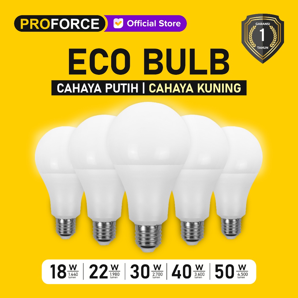 Jual Proforce Bohlam Lampu LED Warna Cahaya Putih Atau Kuning Eco Bulb ...