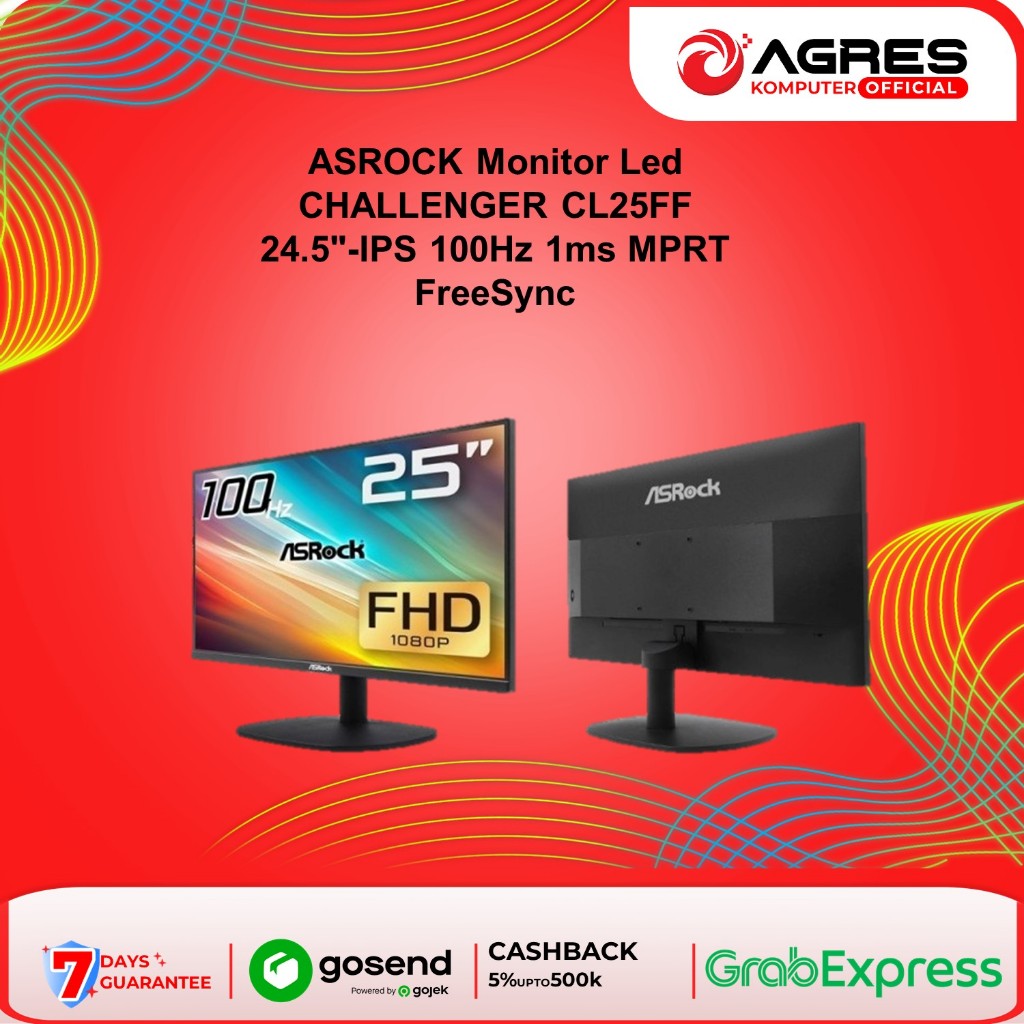 Jual ASROCK Monitor Led CHALLENGER CL25FF 24.5"-IPS 100Hz 1ms MPRT FreeSync | Shopee Indonesia