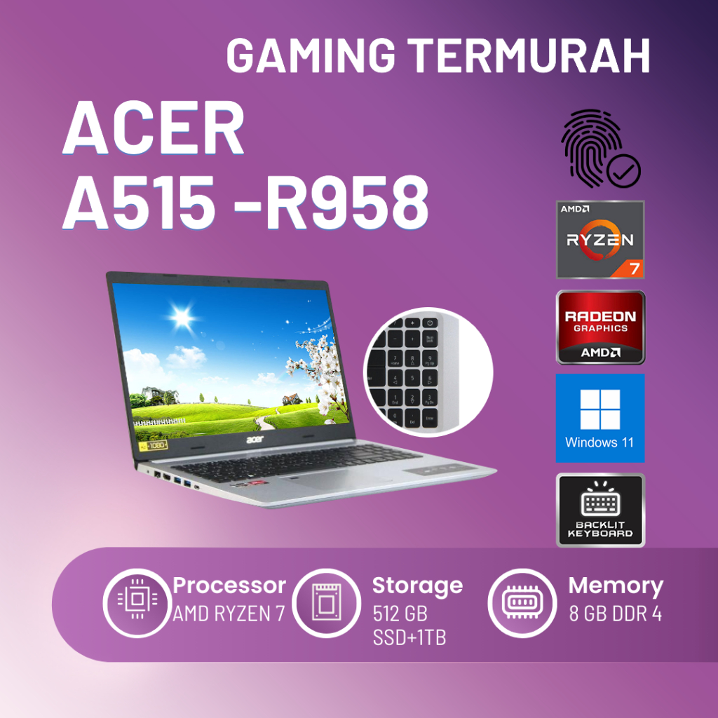 Jual ACER GAMING A515-45-R958 l RAM 8GB l DUAL STORAGE l AMD RYZEN 7 l ...