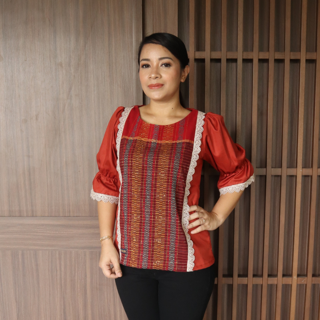 Jual Blouse / Atasan Tenun Ulos RAGIHOTANG ASLI (Teracota) Model : Renda | Shopee Indonesia