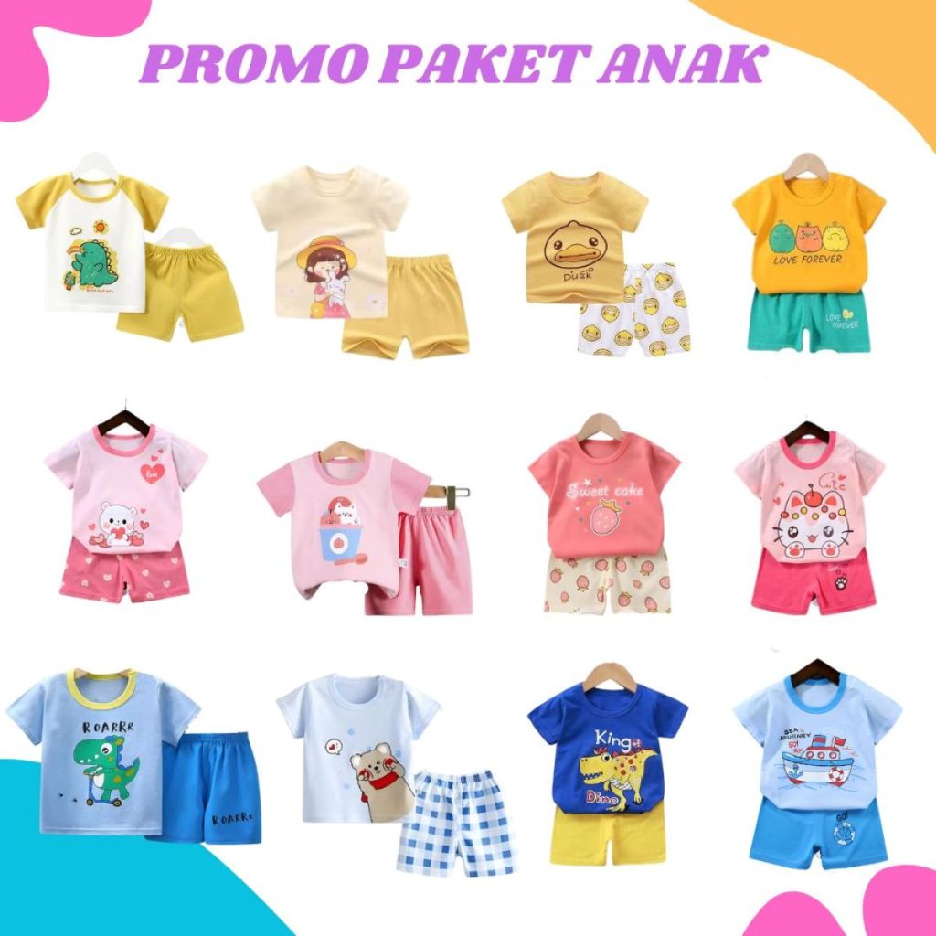 Jual Najwa - Paket Setelan Baju Anak Cewek Cowok Isi 3 dan 6 Pcs / Setelan Anak Santai Karakter ...