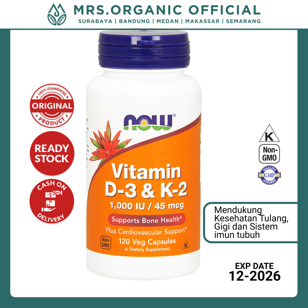 Jual Vitamin D3 D-3 K-2 K2 1000 iu 45 mcg Now 120 Kapsul Support Tulang Sendi Gigi Jantung ...