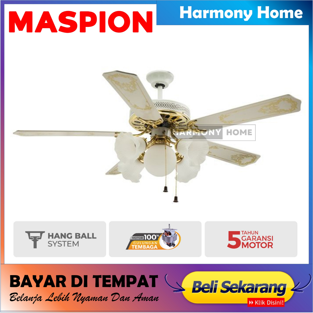 Jual Maspion MCF52-205 WH Ceiling Fan 52 inch Putih 5 Lampu Kipas Angin ...