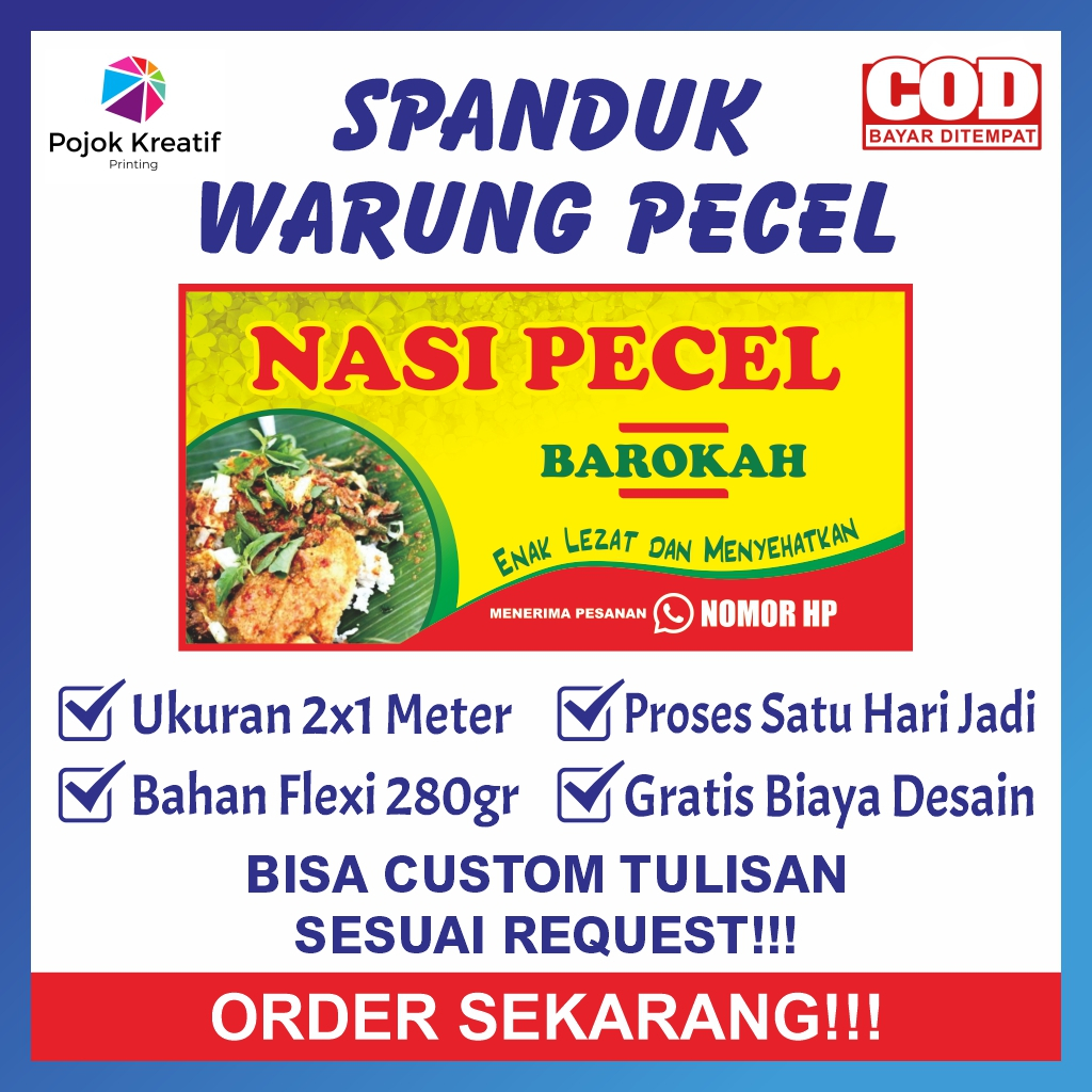 Jual SPANDUK BANNER JUALAN WARUNG NASI PECEL 200x100cm 2x1 Meter CUSTOM ...