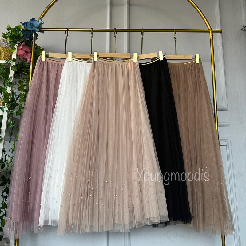 Jual Restock Rok panjang maxi skirt tutu pearl mutiara bahan tulle 4 ...