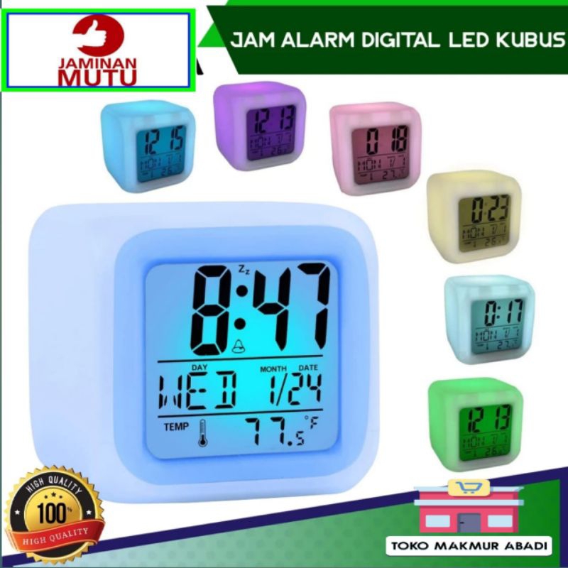 Jual Jam Digital LED Meja Kubus Digital Alarm Berubah 7 Warna Moody ...