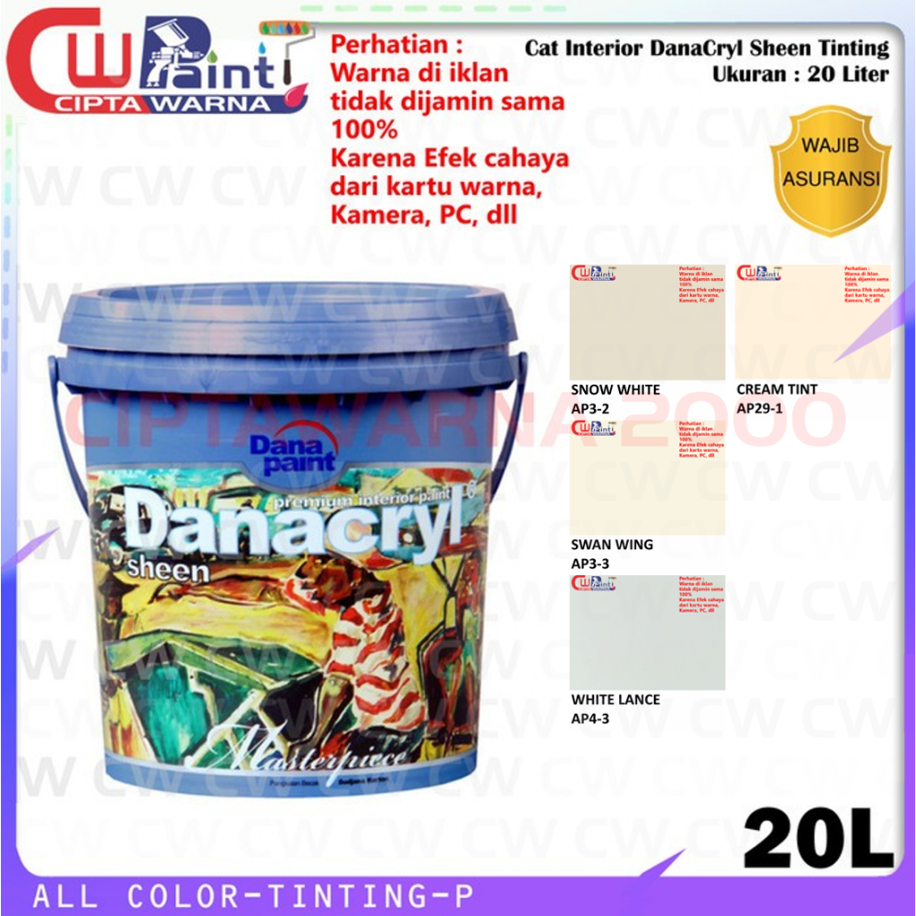 Jual Cat Tembok Dinding Danacryl Sheen Interior Tinting White Putih ...