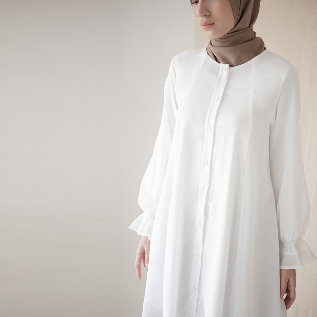 Jual Maula by Aska Label - Tunik wanita full kancing atasan blouse Muslim lengan panjang dengan ...