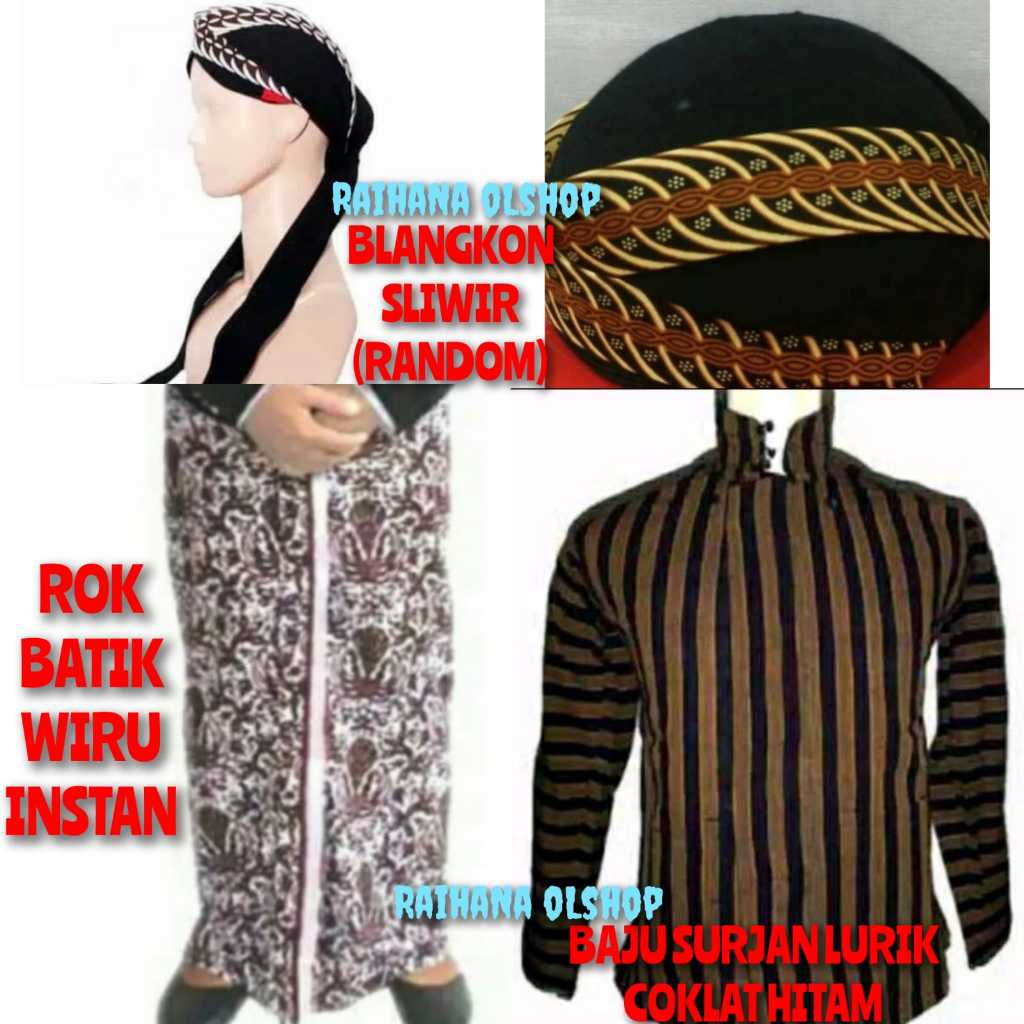 Jual SEPAKET BAJU ADAT JAWA PRIA | SURJAN LURIK COKLAT HITAM + BLANGKON SLIWIR + ROK BATIK WIRU ...