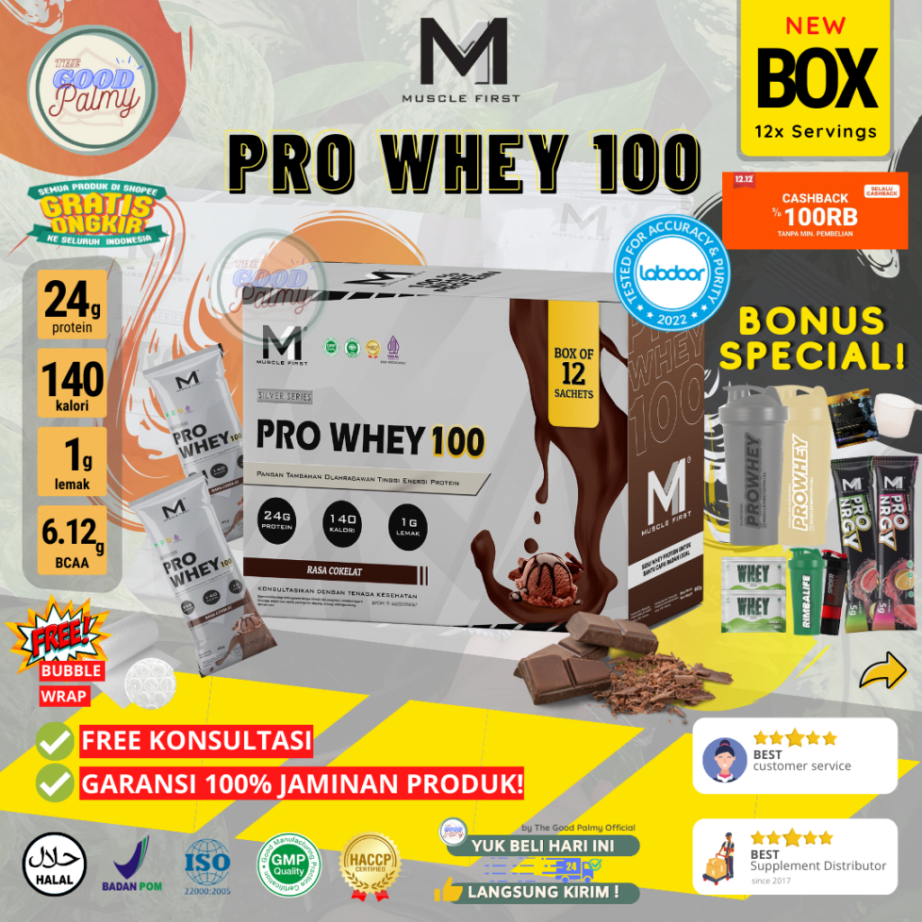 Jual Muscle First Prowhey 100 Box isi 12 Sachet Whey Protein BPOM HALAL ...