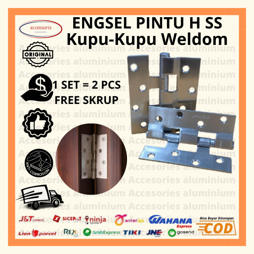 Jual Engsel pintu H Stainless steel Engsel kupu kupu 4 inch Weldom ...