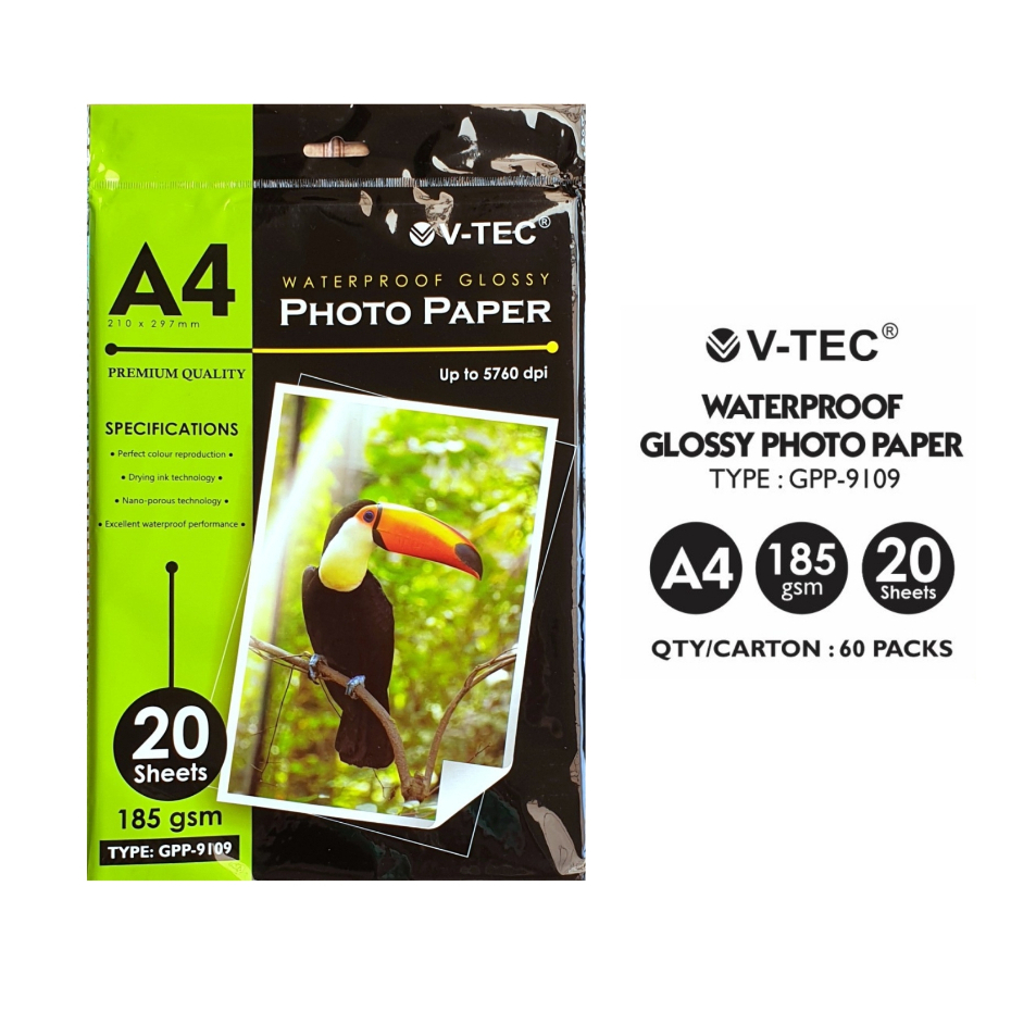 Jual Kertas Foto V-TEC Waterproof Glossy Photo Paper A4 185 gsm (Type ...