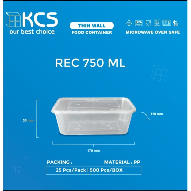 Jual ( ISI 25 BIJI ) Thinwall RECTANGLE 750 ml KCS / kotak makan persegi panjang plastik ...