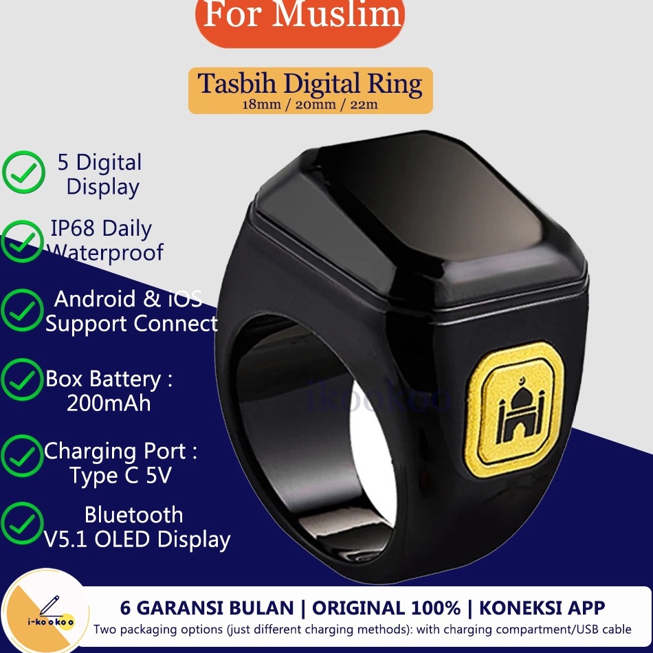 Jual KODE Q68Z ikookoo Multifungsi Smart Tasbih Digital Cincin Ziker ...