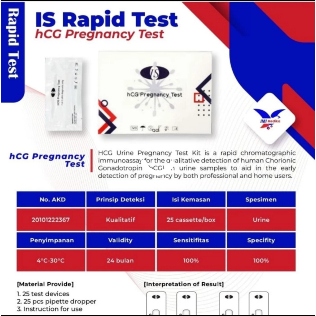 Jual IS hCG Pregnancy Rapid test isi 25 Test kehamilan Cepat | Shopee ...