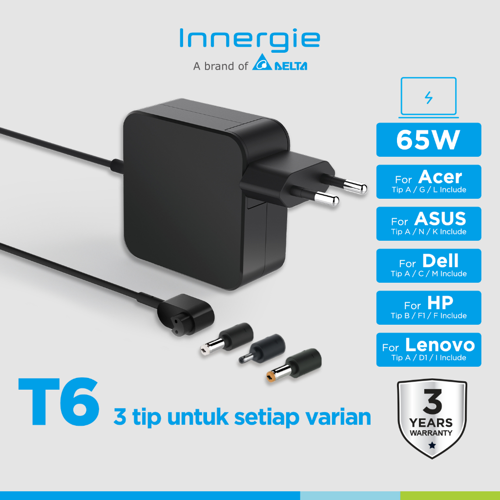 Jual Innergie - Adapter Charger Laptop T6 65W 45W for Laptop Acer Asus ...