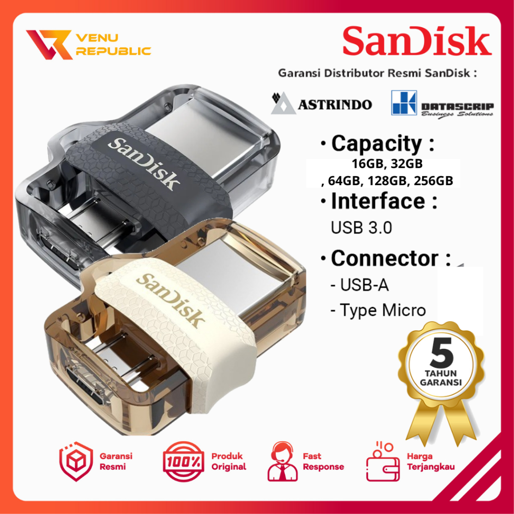 Jual Flashdisk OTG Micro 16GB 32GB 64GB 128GB 256GB SanDisk Dual Drive ...