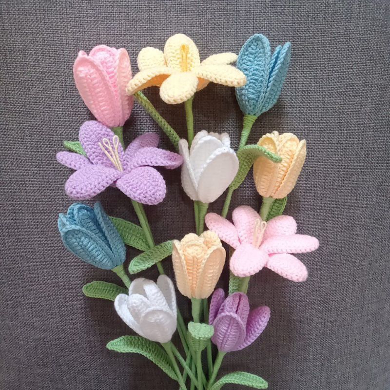 Jual bunga tulip mekar.bunga rajut harga satuan | Shopee Indonesia