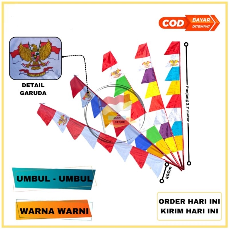 Jual Bendera umbul umbul warna warni merah putih 8 gergaji | Shopee Indonesia