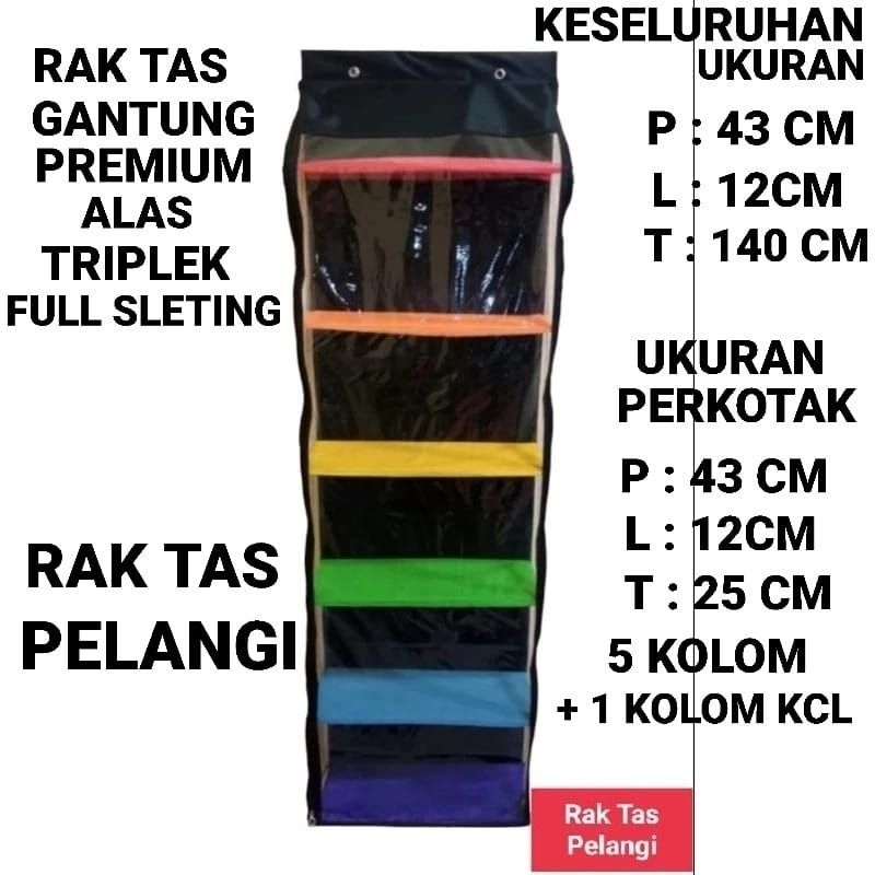 Jual rak tas pelangi jumbo premium alas triplek full sleting kiri kanan ...