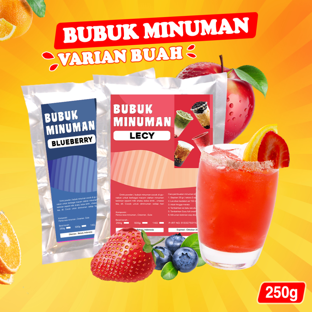 Jual BUBUK MINUMAN RASA 250GR / SERBUK MINUMAN VARIAN BUAH 250GR ...