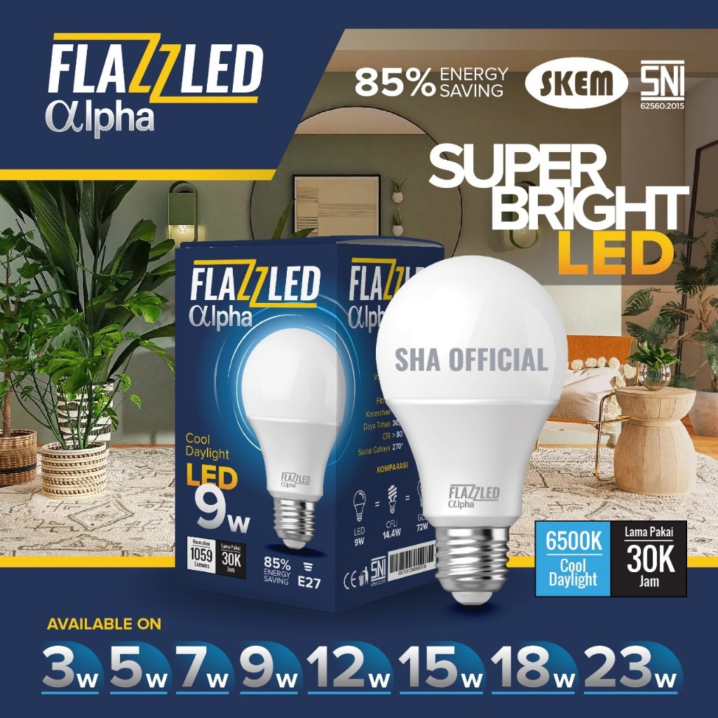 Jual Lampu Led FLAZZLED ALPHA 3w 5w 7w 9w 12w 15w 18w 23w Warna Putih ...