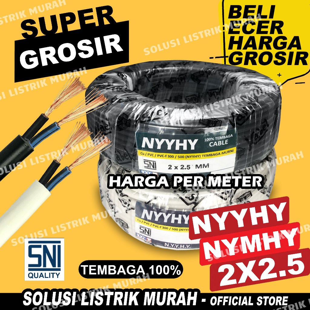 Jual Kabel Listrik NYYHY 2x2,5 NYMHY SNI Serabut Tembaga 2x2.5 NYY HYO Kabel Hitam Tembaga Asli ...