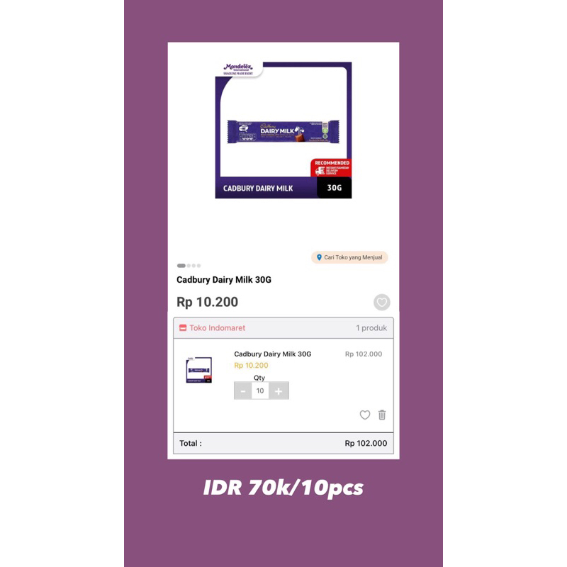 Jual CADBURY DAIRY MILK 30g (10 pcs/pack) | Shopee Indonesia