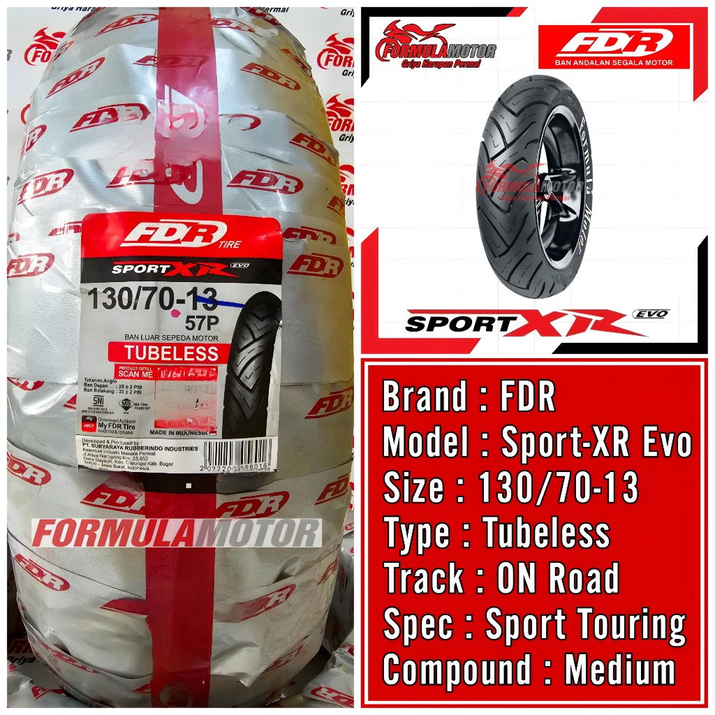 Jual 130/70-13 FDR Sport XR Evo Ring 13 Tubeless (Sport Touring) Ban ...