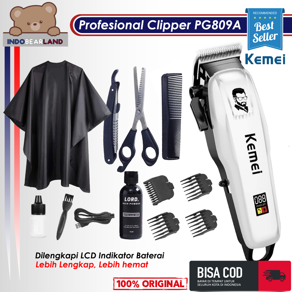 Jual Mesin Cukur Rambut Elektrik Paket Lengkap Barbershop Kemei Cas dengan LED Digital Indikator ...