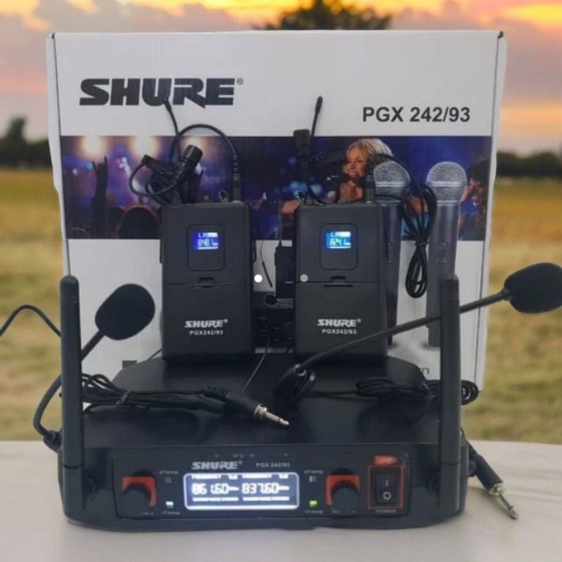 Jual Mic Wireless Shure 2 jepit 2 bando Mikrofon pgx 242/93 Mikrofon ...
