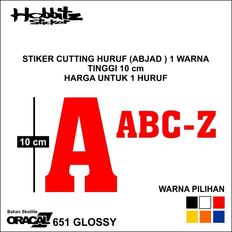 Jual STIKER CUTTING HURUF SATUAN TINGGI 10 CM BAHAN PREMIUM ORACAL ...