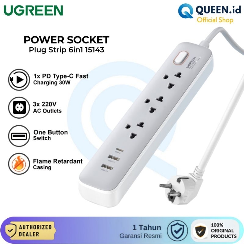 Jual UGREEN 6in1 Power Strip 3 Plug 3 Port USB A + C Stop Kontak ...
