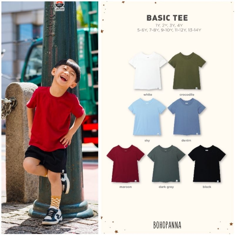 Jual BohoPanna / Boho Baby Basic Tee / Atasan Anak Army, Black, Broken White, Choco, Denim ...