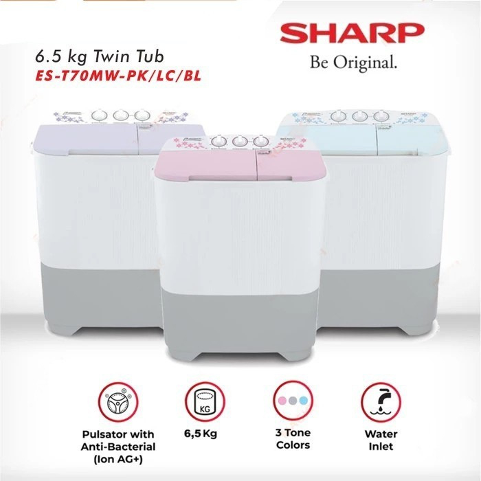 Jual MESIN CUCI 2 TABUNG SHARP ES T70MW BL / ES T70MW LC / ES T70MW PK KAPASITAS 6.5 KG GARANSI ...