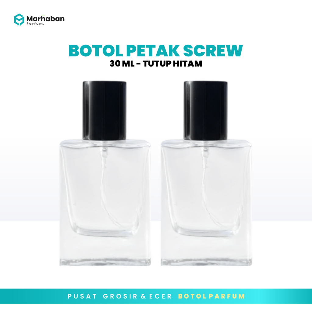 Jual Botol Petak Screw Tutup Hitam 30 ML - Botol Parfume Spray Drat 12 ...