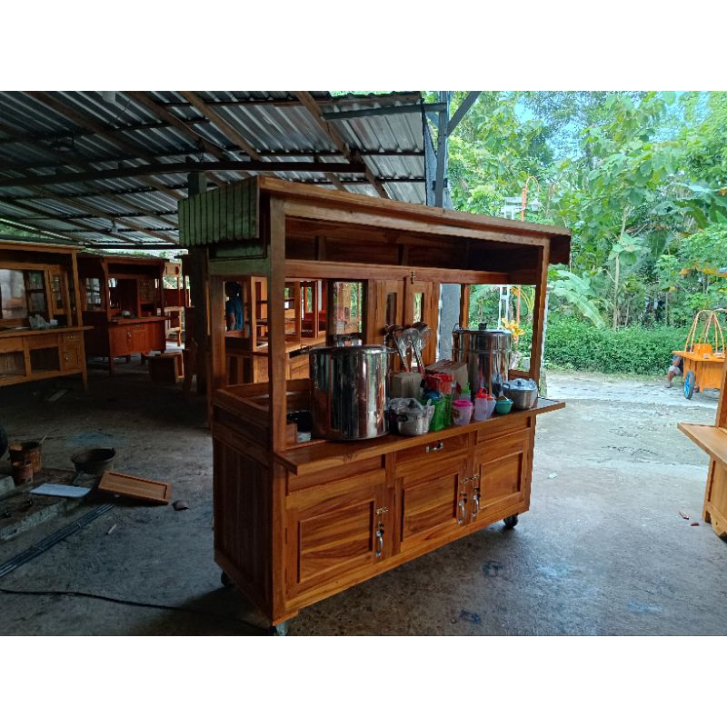 Jual gerobak mie ayam bakso booth kayu jati komplit | Shopee Indonesia
