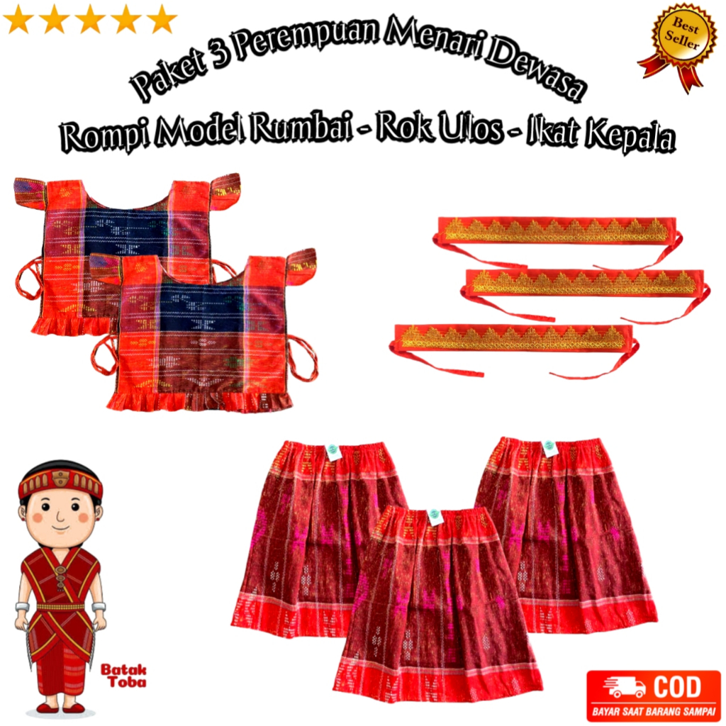 Jual Paket 3 Perempuan Menari Dewasa / Rompi Ulos Model Rumbai / Rok Ulos / Ikat Kepala / R O ...