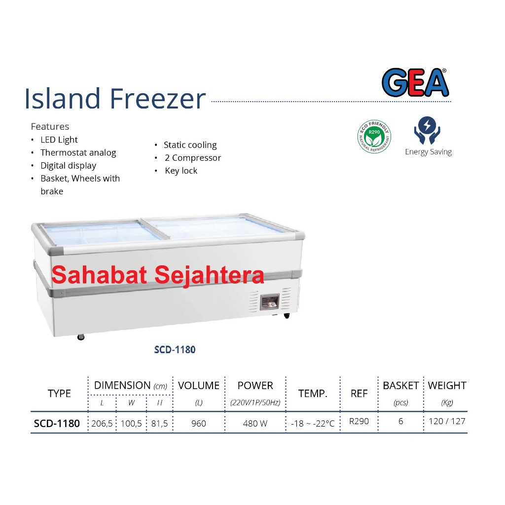 Jual Berat Sebenarnya GEA Island Freezer SCD-1180 Freezer Sliding Kaca ...