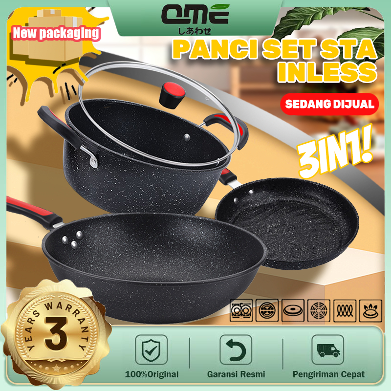Jual QME Antilengket Peralatan Masak 3PCS Peralatan Dapur Cocok Untuk Semua Kompor Wajan Panci ...