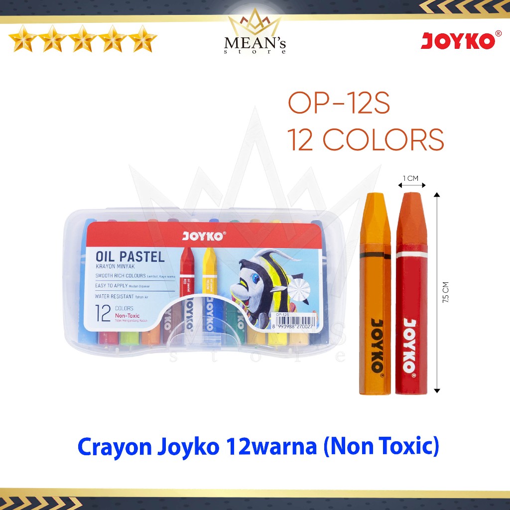 Jual Crayon Joyko 12 Warna / Oil Pastel 12s / Krayon Oval 12 Colours ...
