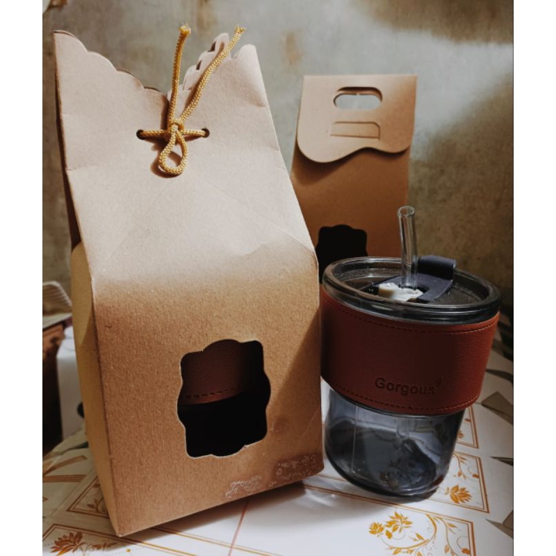 Jual Box Gelas Sedotan Aestetic Gorgeous Gorgous Kaca Rustik Coklat ...