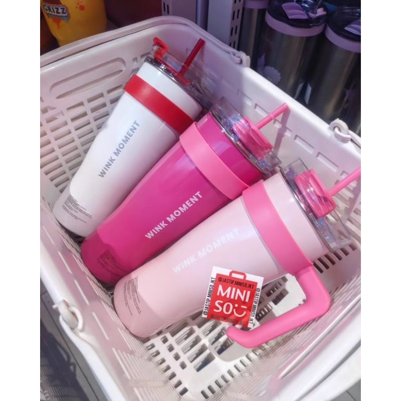 Jual MINISO 🆕 Botol Minum Tumbler Stainless JUMBO + Sedotan WINK MOMENT ...