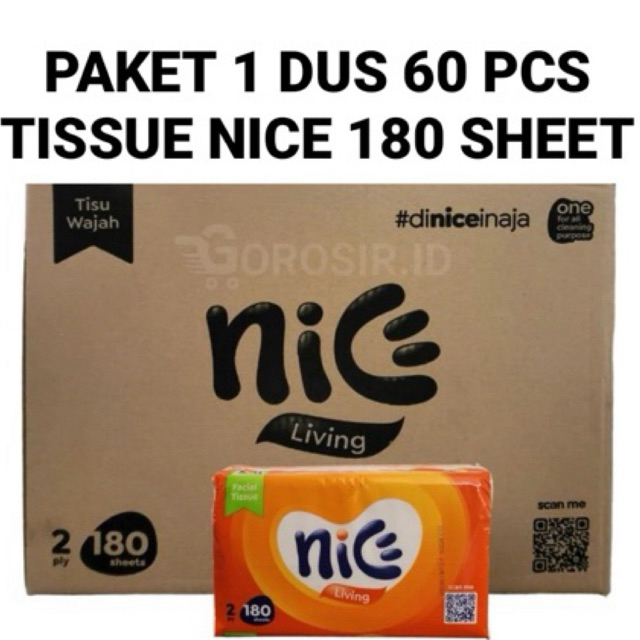 Jual PAKET 1 DUS 60 PCS TISSUE NICE 180 SHEET 2 PLY/TISSUE WAJAH/TISSUE ...