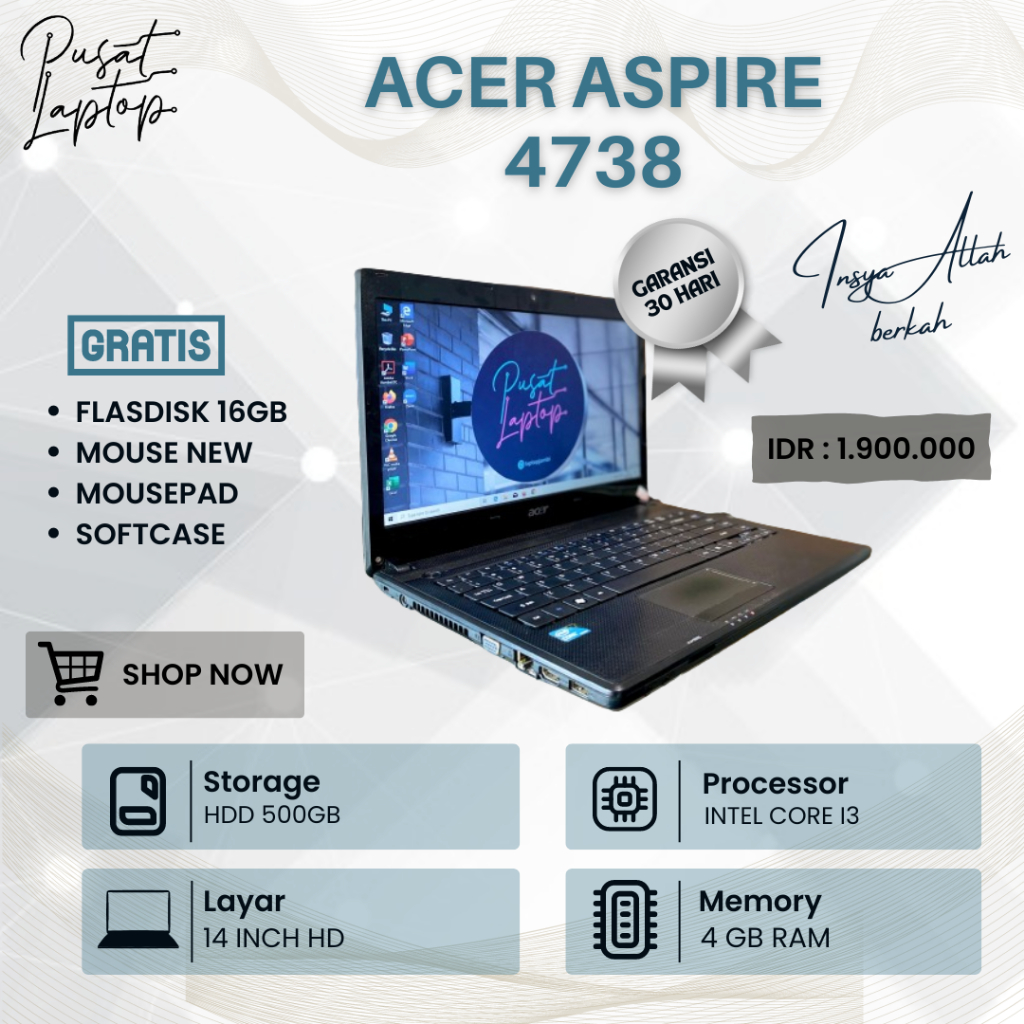 Jual LAPTOP ACER ASPIRE 4738 | INTEL CORE I3 | RAM 4GB | HDD 500GB ...