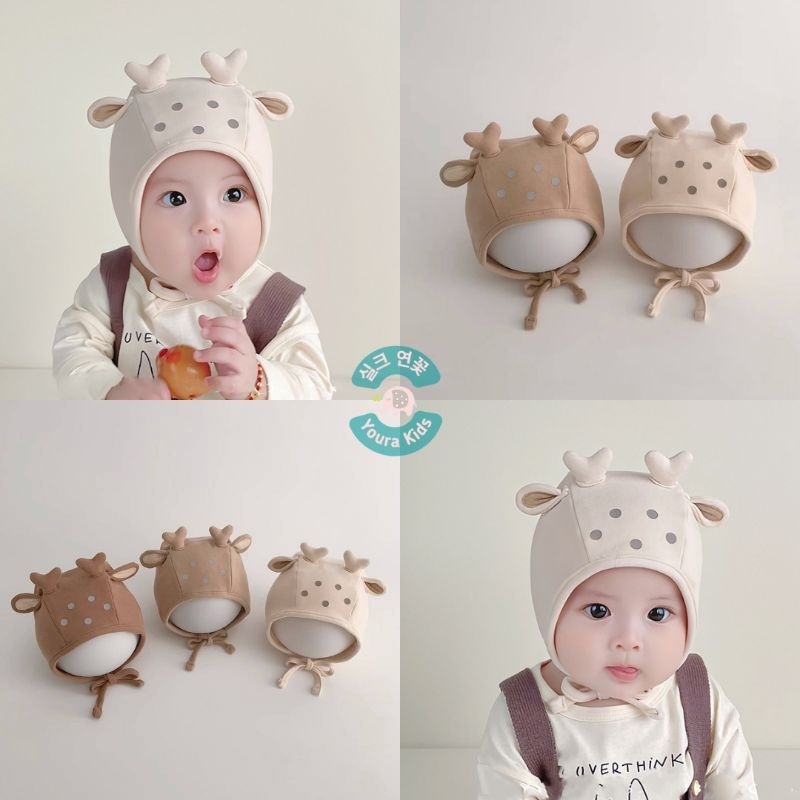 Jual 0-18 bln | Topi BONNET Soft Cotton-DEER POLKADOT-Korean Model 2024 ...