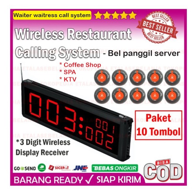 Jual Bel Panggil Pelayan Restoran Tombol Meja Wireless Paket 1 Big ...