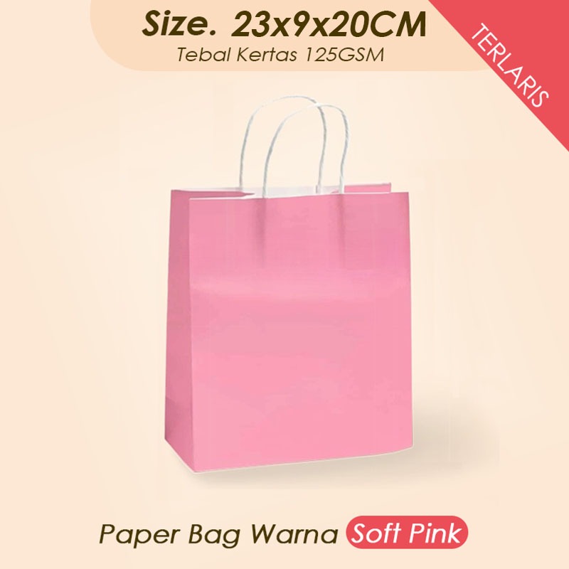 Jual (Pink) Paper Bag Jumbo Soft Pink 23x9x20 CM / Paper Bag Kado ...